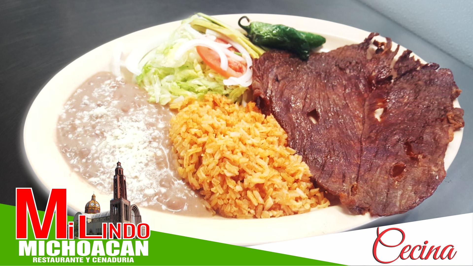 Cecina Con Arroz y Frijoles - Mi Lindo Michoacan